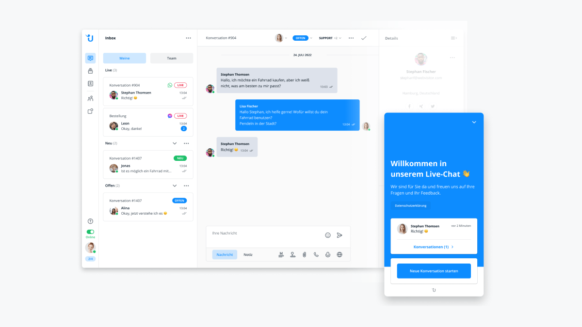 Userlike live chat system with chatbot or human takeover Source: Userlike